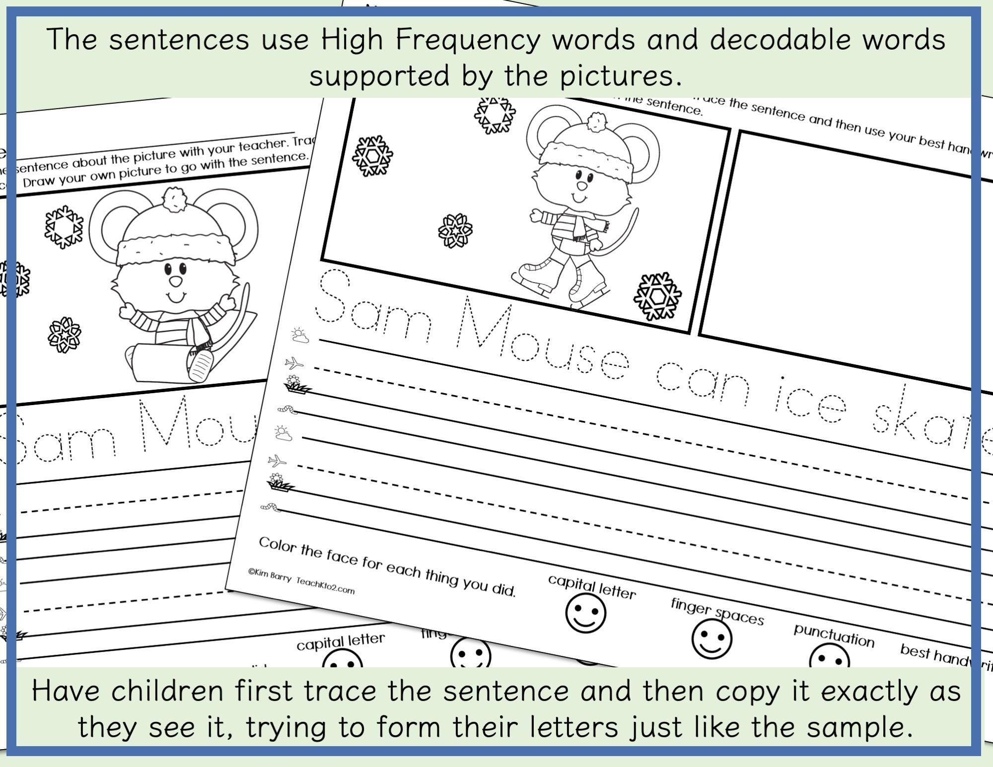 Winter Sentence Writing Worksheets for Kindergarten or First Grade ...