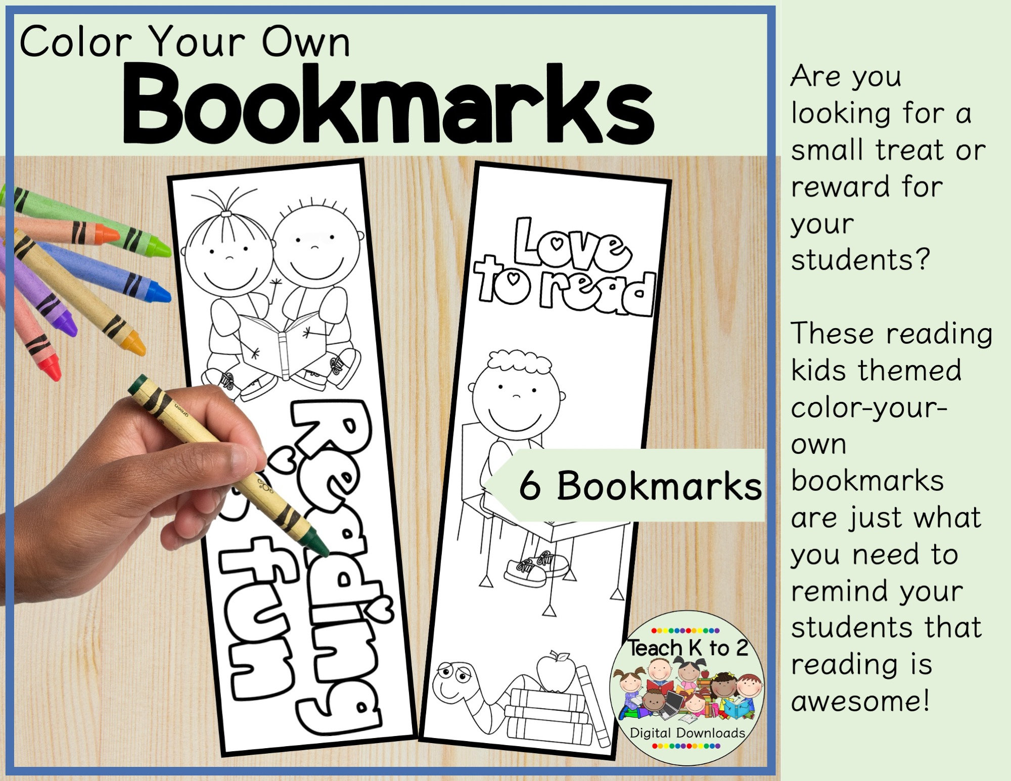 Color Your Own Bookmarks for Kindergarten, First, or Second Grade ...