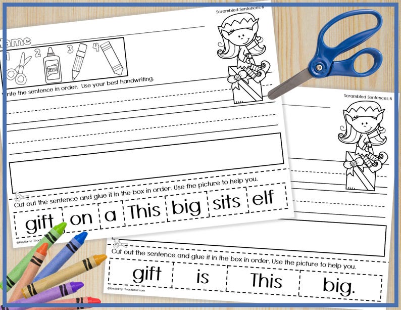 Christmas Scrambled Sentences Cut and Paste Writing Activity for First ...