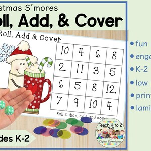 Roll, Add, and Cover Christmas Math Dice Game Kindergarten, First, or ...