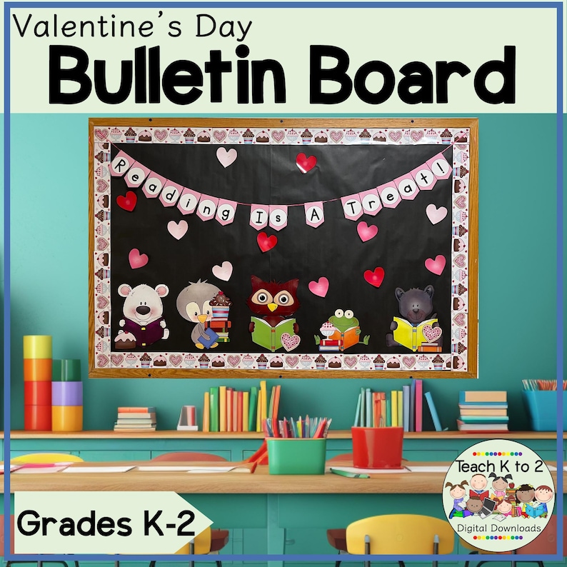 Valentine's Day Bulletin Board Set With Reading Animals/reading is a ...