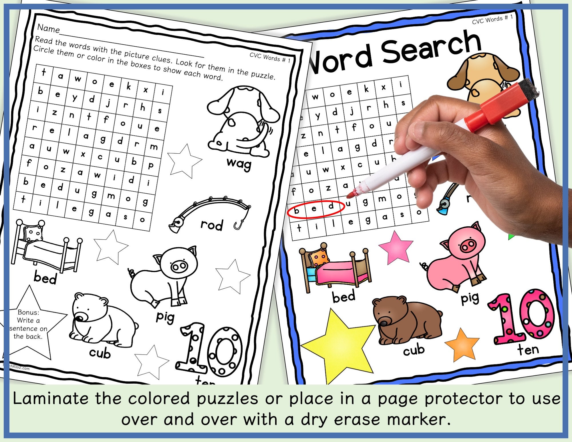 CVC Word Search Puzzles for Grade 1 Literacy Centers/first Grade ...