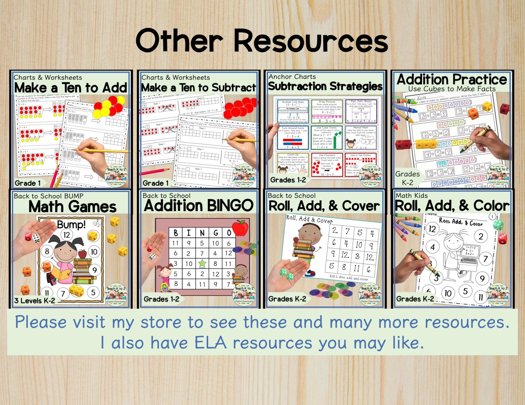Addition Strategies Mini-posters for Grade 1/anchor Charts for First ...
