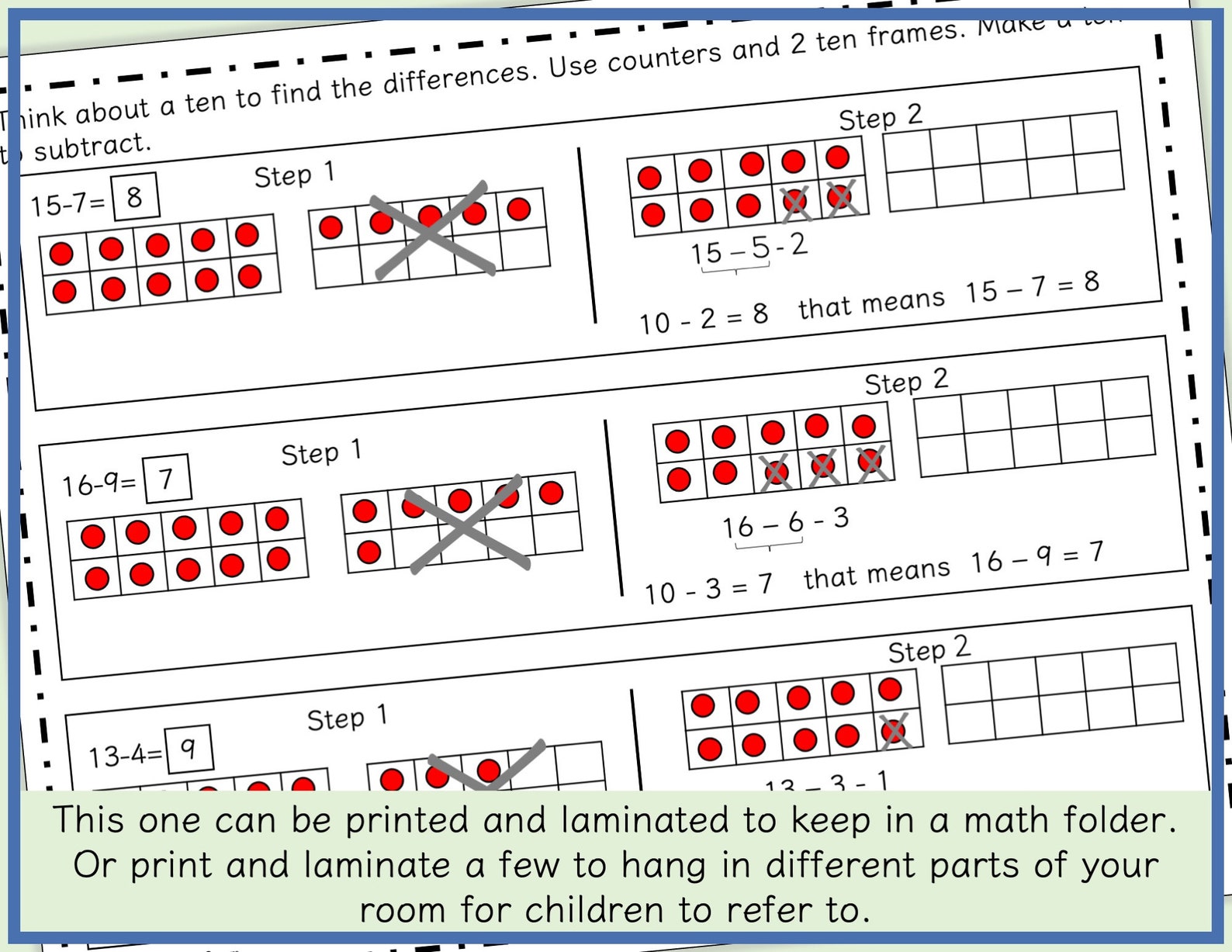 Make a Ten to Subtract Math Worksheets & Anchor Chart for Small Group ...