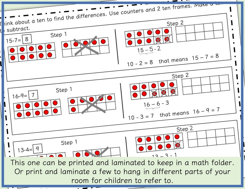 Make a Ten to Subtract Math Worksheets & Anchor Chart for Small Group ...