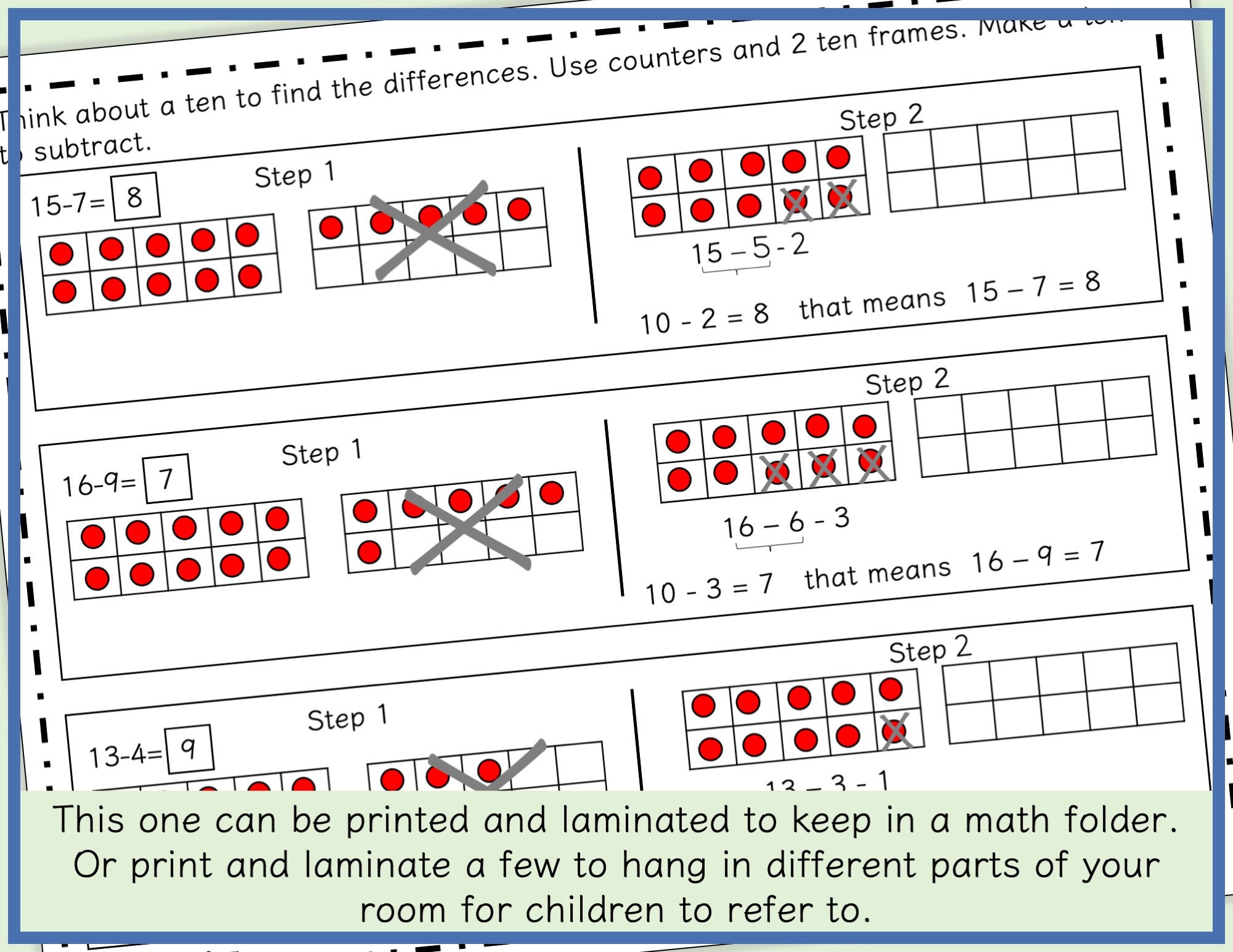 Make a Ten to Subtract Math Worksheets & Anchor Chart for Small Group ...