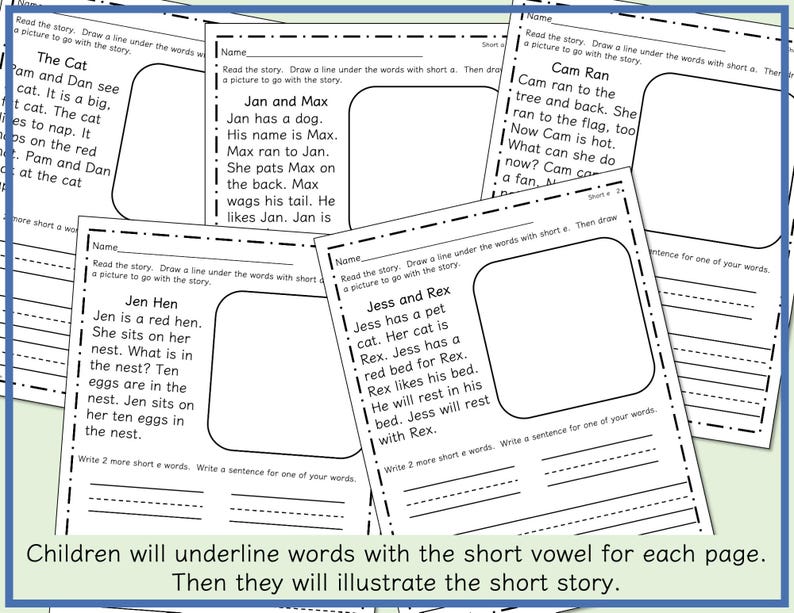 Long and Short Vowel Stories Bundle of Worksheets for First and Second ...