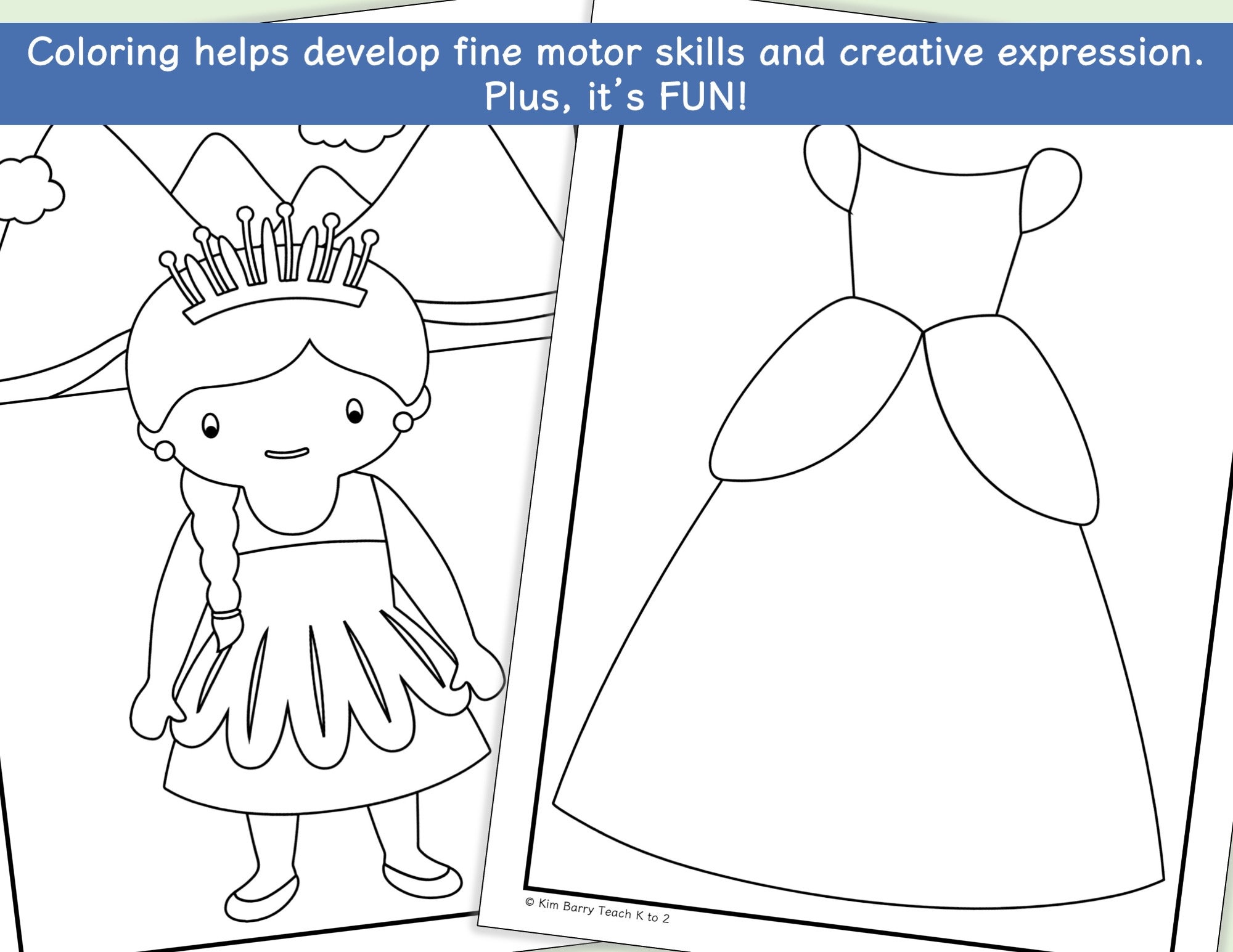 Princesses Coloring Pages for Kindergarten, First, or Second Grade/fine ...