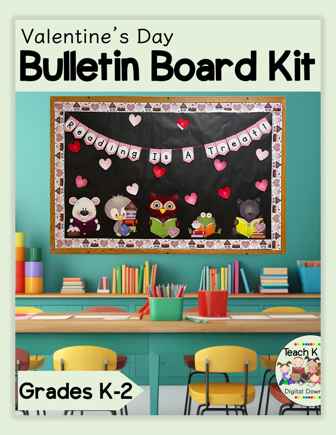 Valentine's Day Bulletin Board Kit With Reading Animals/reading is a ...