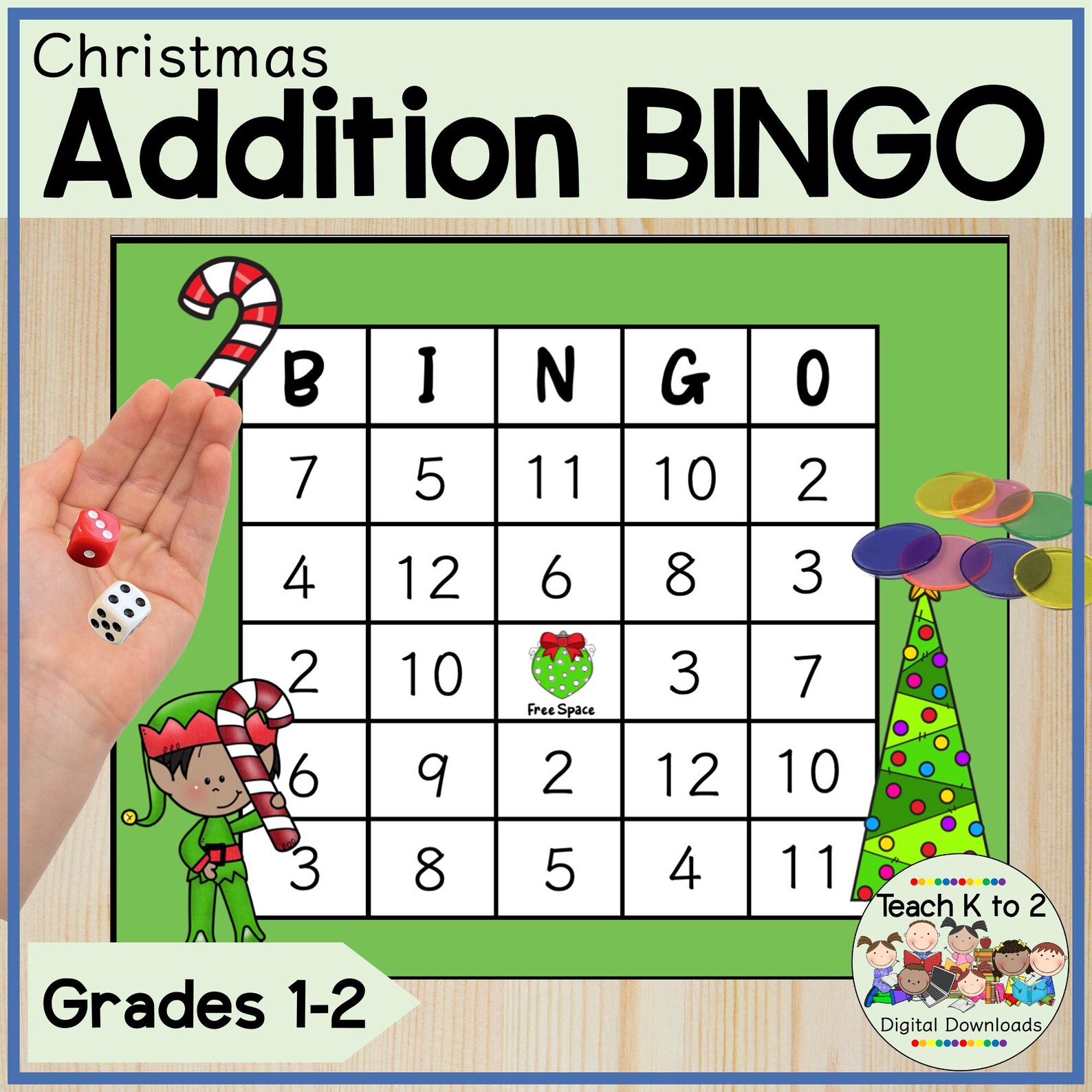 Christmas Addition BINGO With Dice for First or Second Grade Holiday ...
