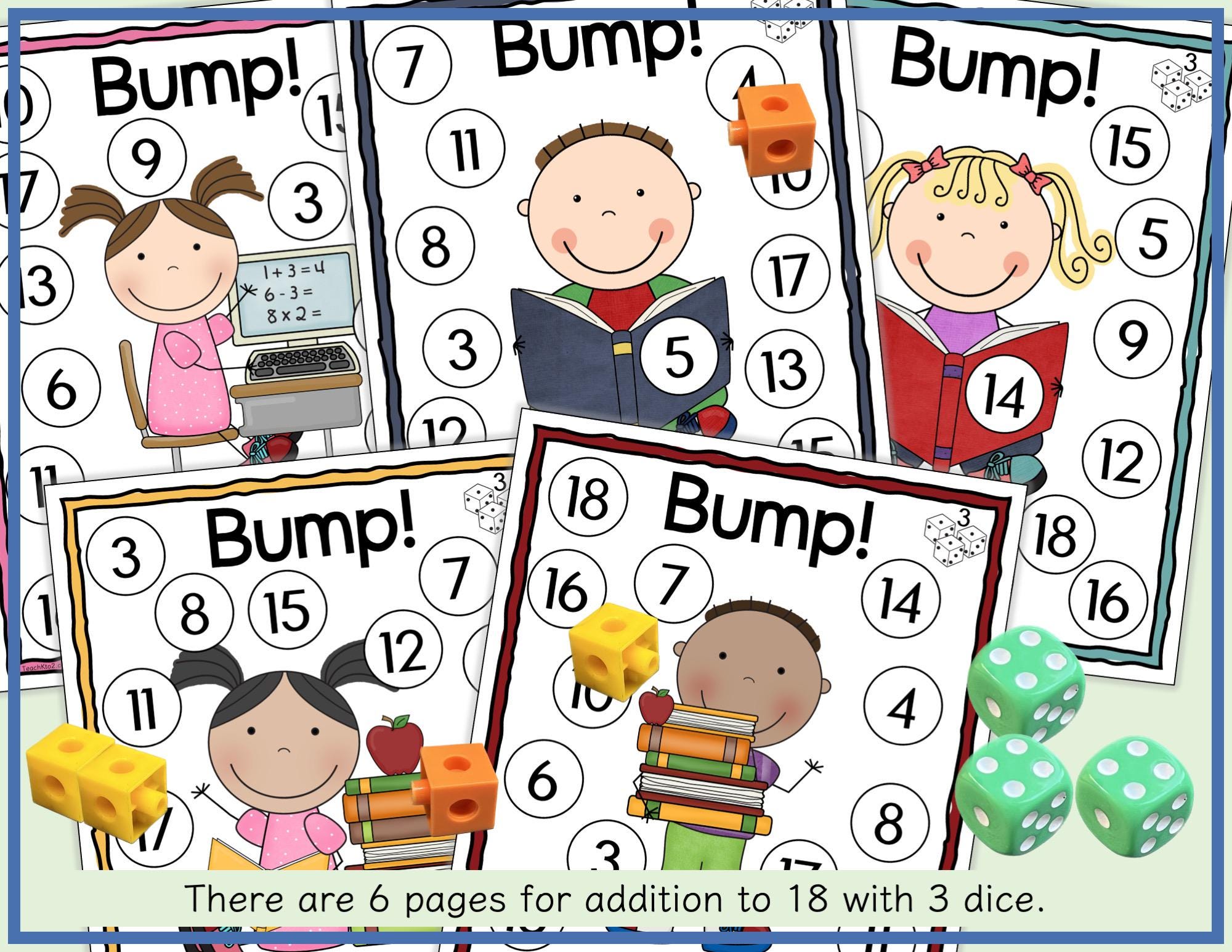 BUMP Math Games for Number ID and Addition to 12 or 18 Differentiated ...