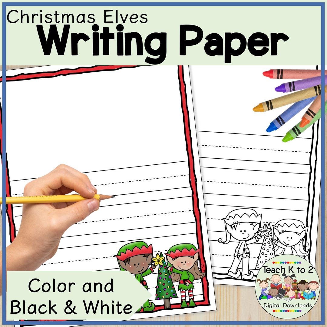 Christmas Elves Themed Primary Lined Writing Paper Differentiated for ...