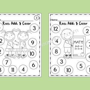 Roll Add and Color Math Dice Game/math Centers/grade 1 - Etsy