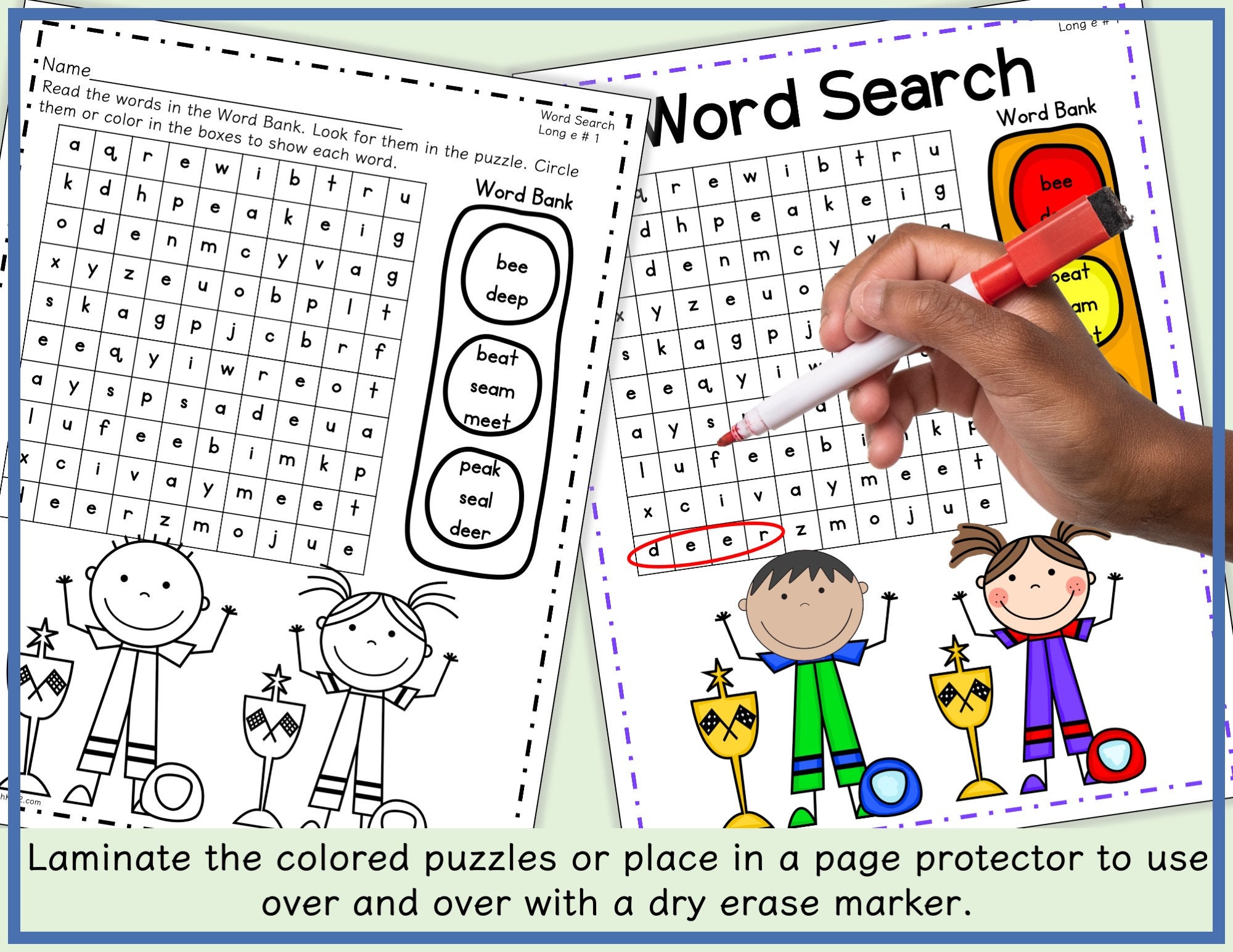 Long E Word Search Puzzles for Grade 1 Literacy Centers/first Grade ...