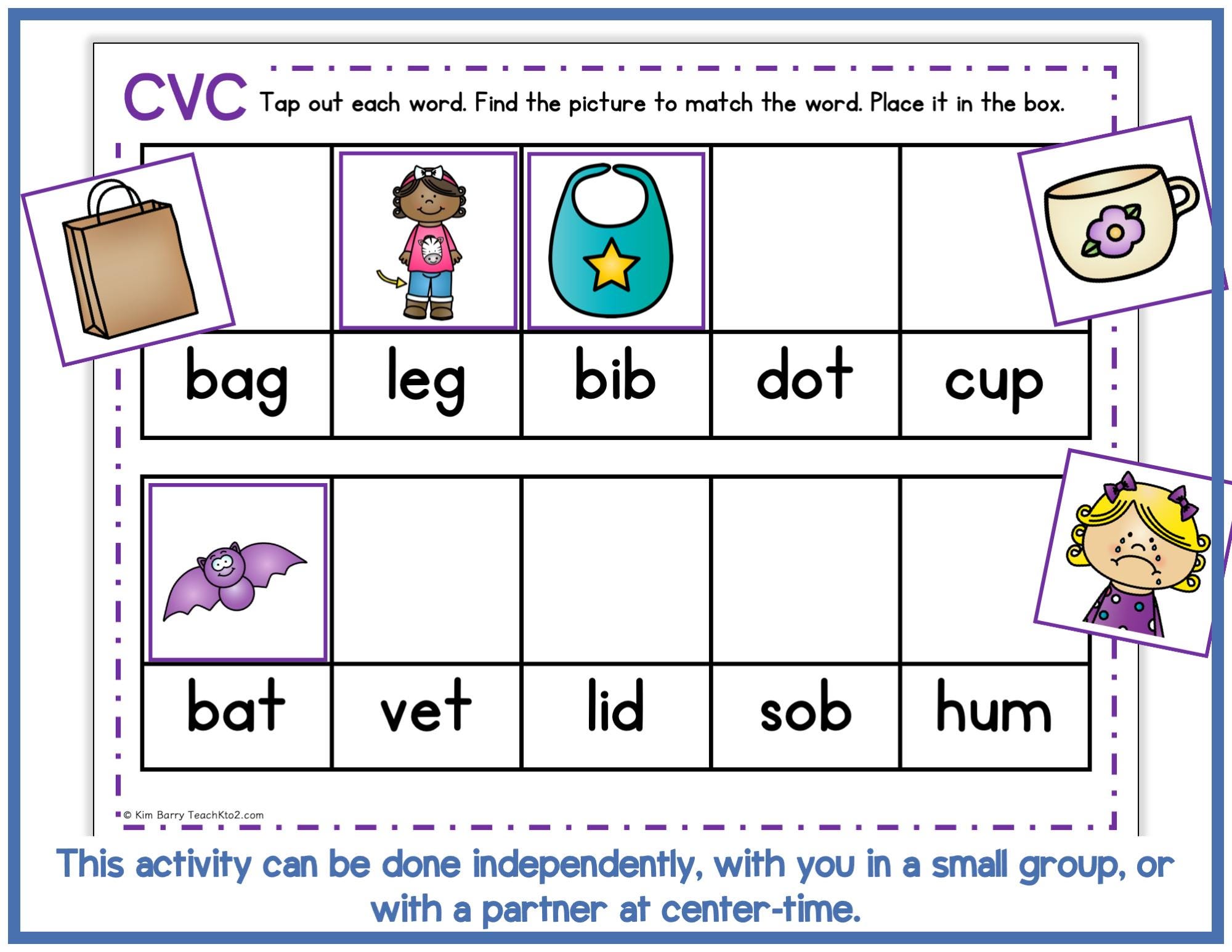 CVC Decoding and Picture Matching Word Mats for Grades K-1 Literacy ...