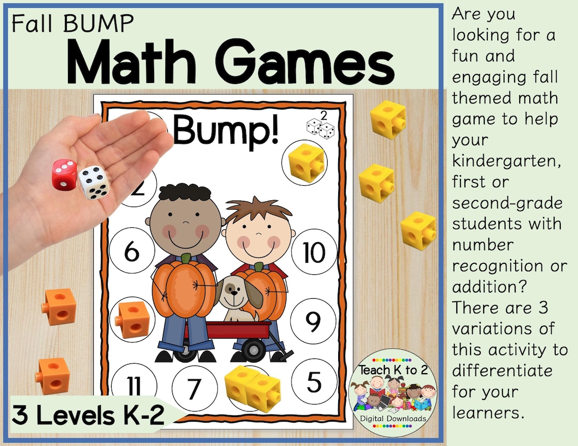 BUMP Math Games for Number ID and Addition to 12 or 18 Differentiated ...