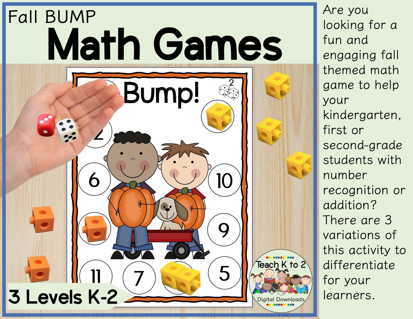 BUMP Math Games for Number ID and Addition to 12 or 18 Differentiated ...