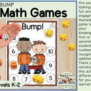 BUMP Math Games for Number ID and Addition to 12 or 18 Differentiated ...
