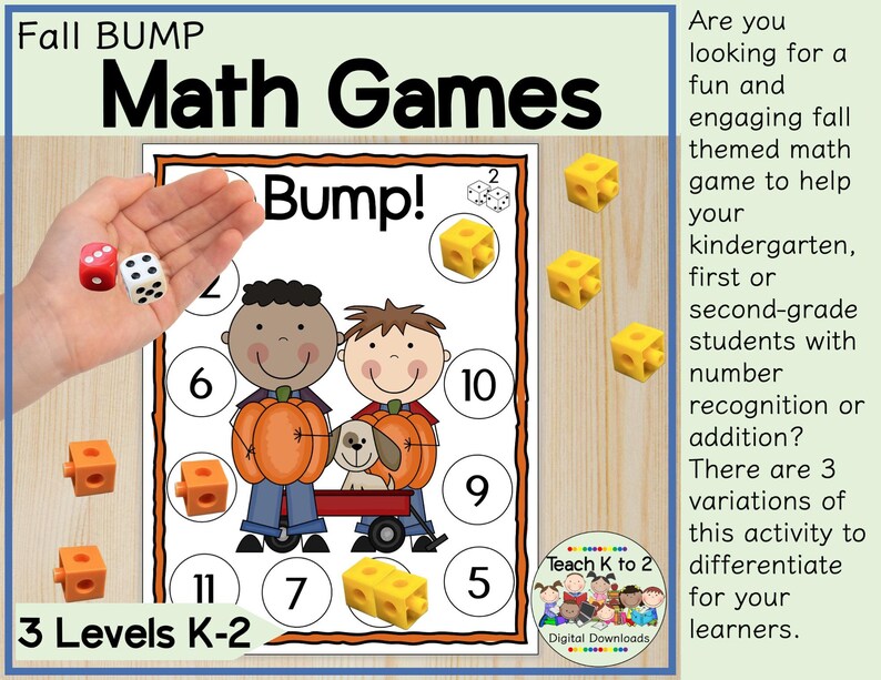 BUMP Math Games for Number ID and Addition to 12 or 18 Differentiated ...