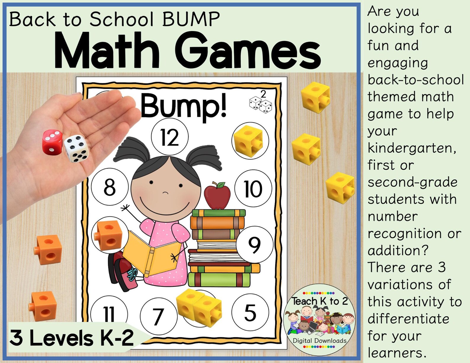BUMP Math Games for Number ID and Addition to 12 or 18 Differentiated ...
