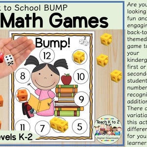BUMP Math Games for Number ID and Addition to 12 or 18 Differentiated ...
