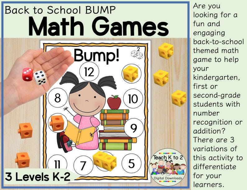BUMP Math Games for Number ID and Addition to 12 or 18 Differentiated ...