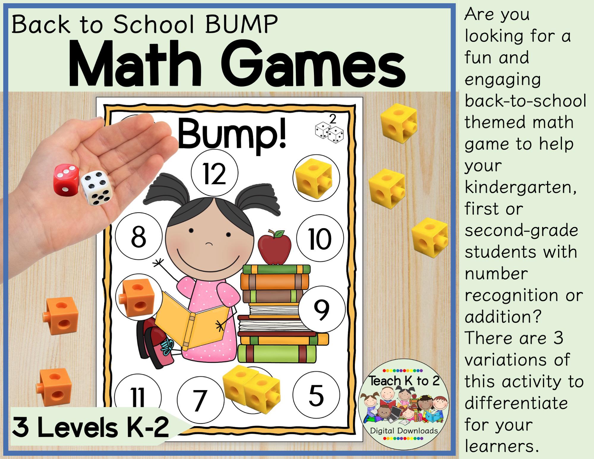 BUMP Math Games for Number ID and Addition to 12 or 18 Differentiated ...