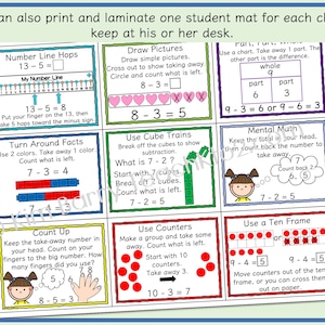 Subtraction Strategies Mini-posters for Grade 1/anchor Charts for First ...