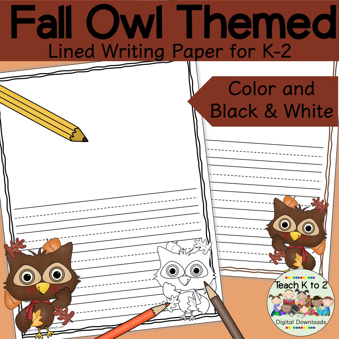 Autumn Owls Themed Primary Lined Writing Paper for Grades K-2 Fall ...