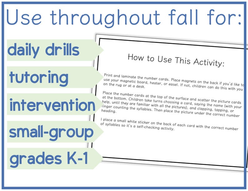 Fall Counting Syllables Activity for Grades K-1/literacy Center/science ...
