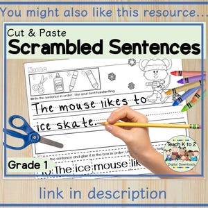 Christmas Scrambled Sentences Cut and Paste Writing Activity for First ...