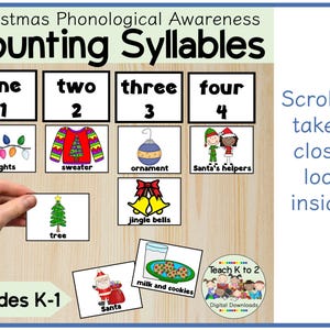 Christmas Counting Syllables Activity for Grades K-1/literacy Center ...