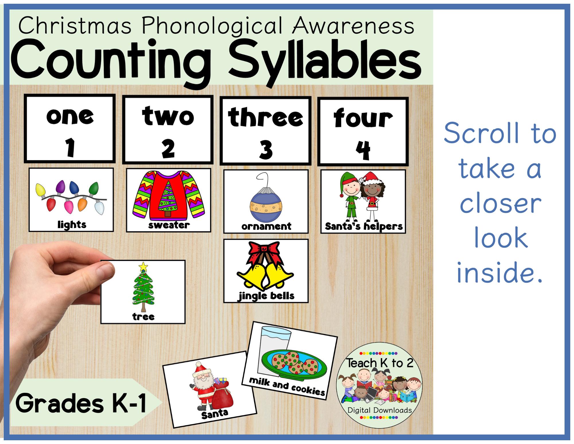 Christmas Counting Syllables Activity for Grades K-1/literacy Center ...
