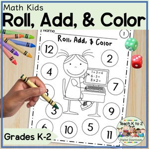Roll, Add, and Color Math Dice Game/math Centers/grade 1 Math/fast ...
