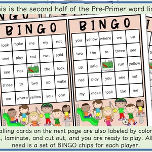 Pre-primer Sight Words BINGO for Kindergarten or First Grade Small ...