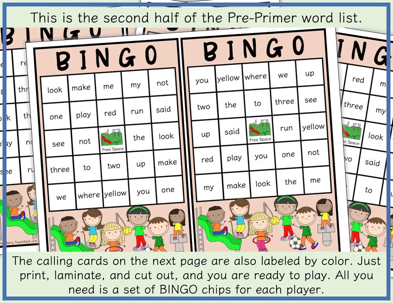 Pre-primer Sight Words BINGO for Kindergarten or First Grade Small ...