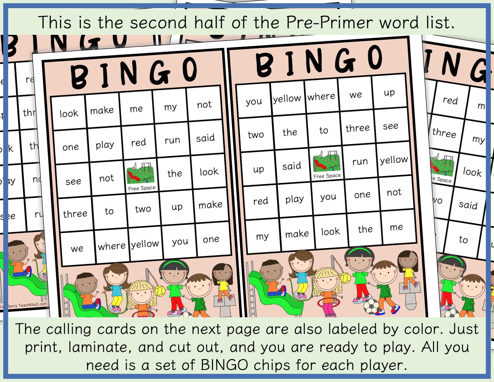 Pre-primer Sight Words BINGO for Kindergarten or First Grade Small ...