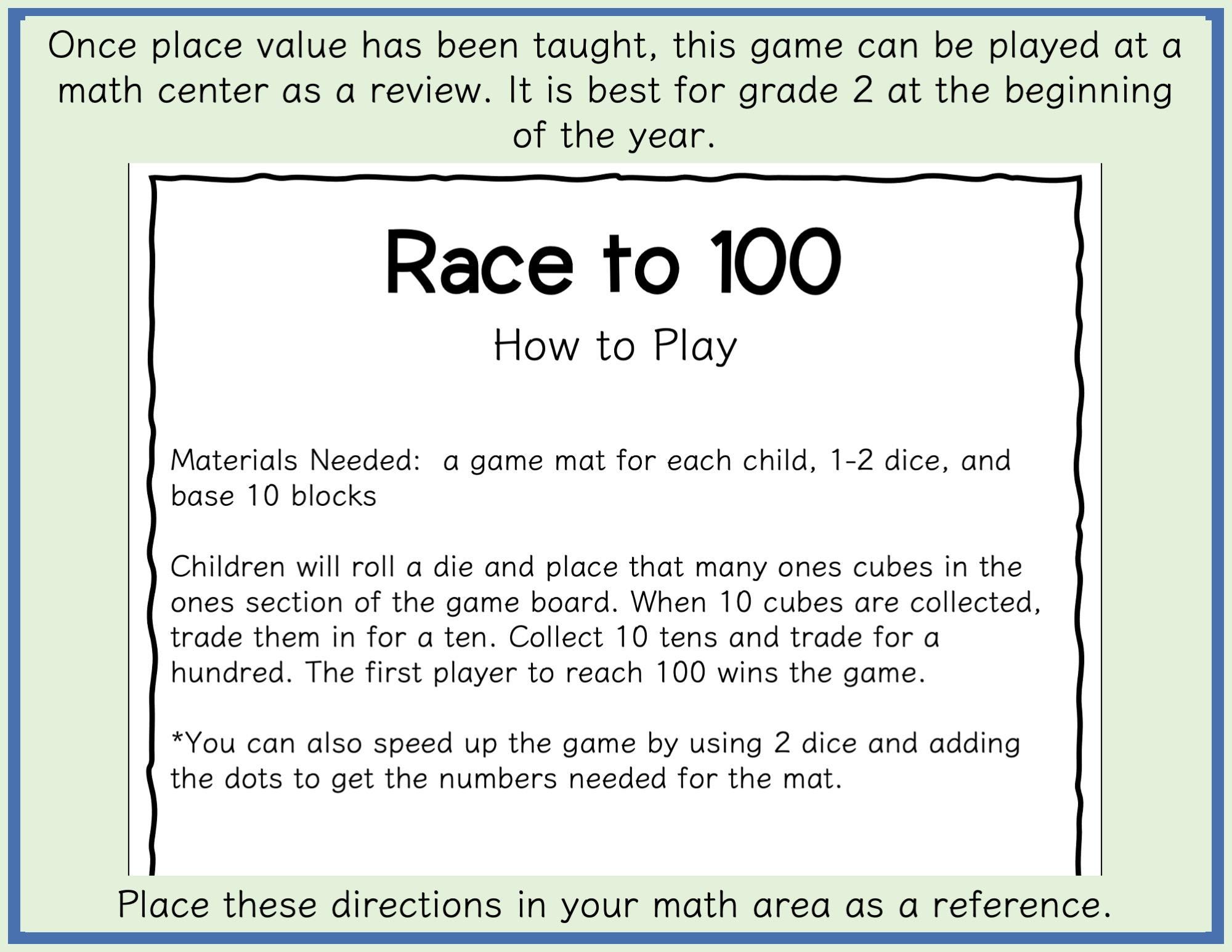 Christmas Race to 100 Place Value Game for Second Grade December Math ...