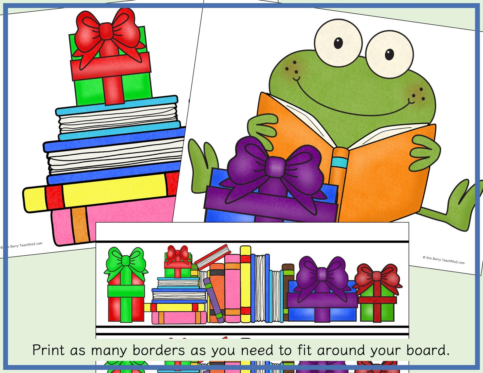 Christmas Animals Bulletin Board Set/unwrap a Good Bookholiday Decor ...