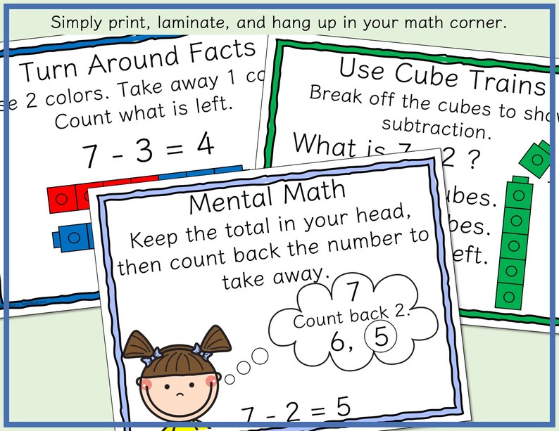 Subtraction Strategies Mini-posters for Grade 1/anchor Charts for First ...