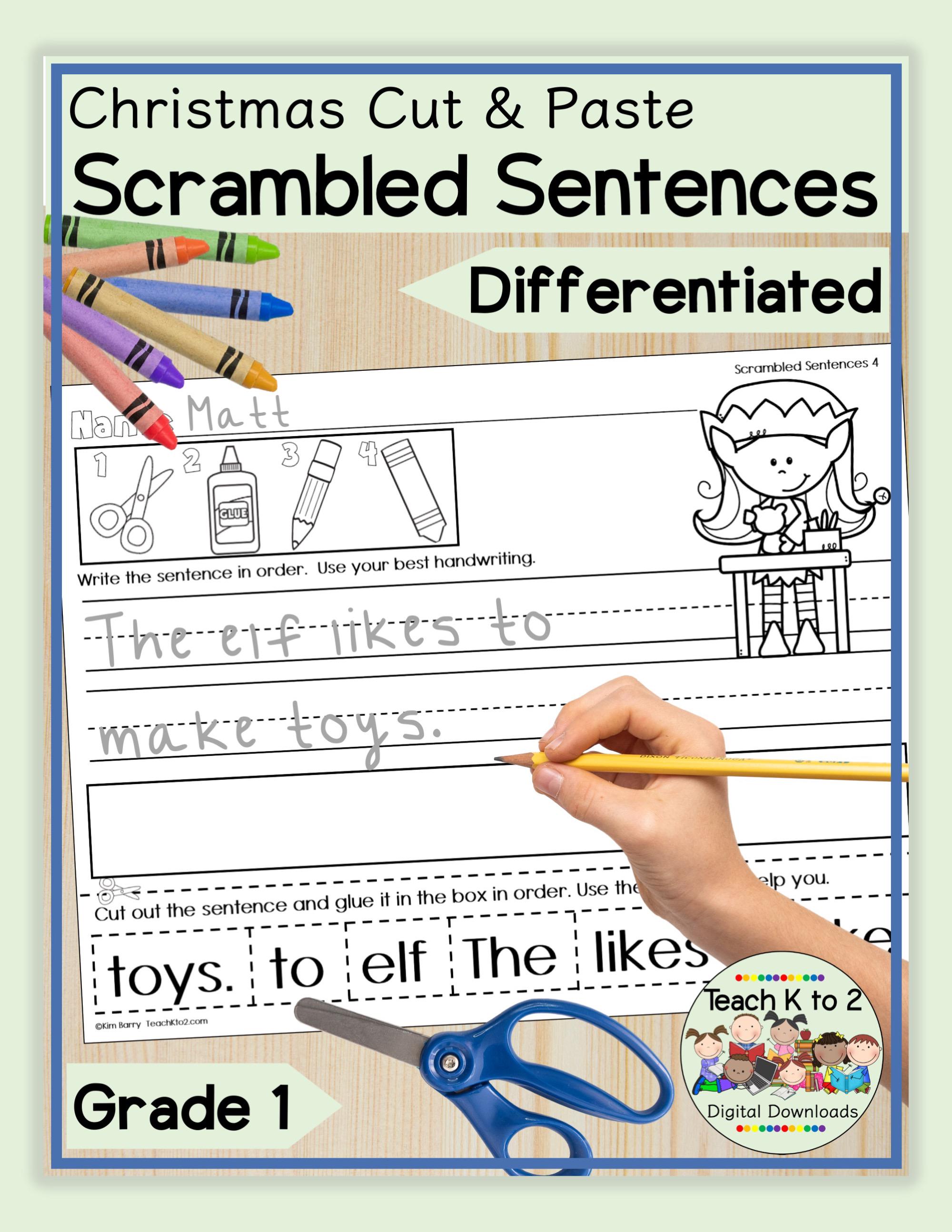 Christmas Scrambled Sentences Cut and Paste Writing Activity for First ...