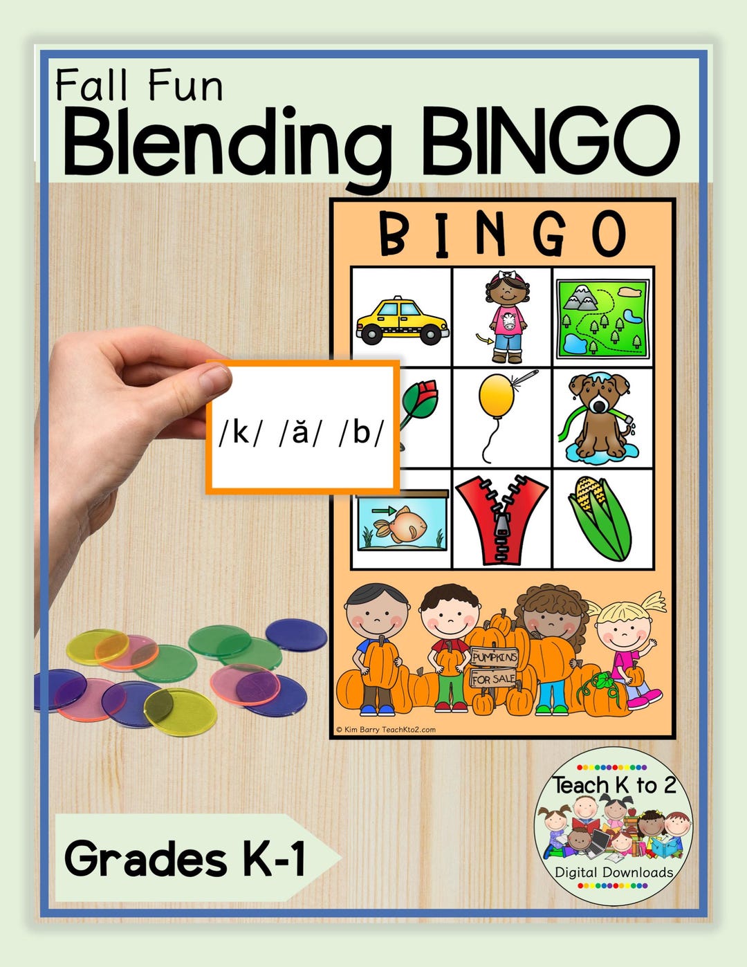 Blending BINGO Phonemic Awareness Fall Fun Themed Game for Kindergarten ...