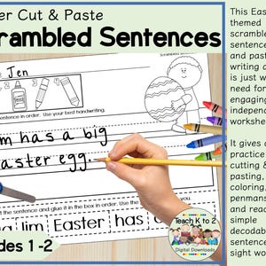 Easter Scrambled Sentences Cut and Paste Writing Activity for First ...