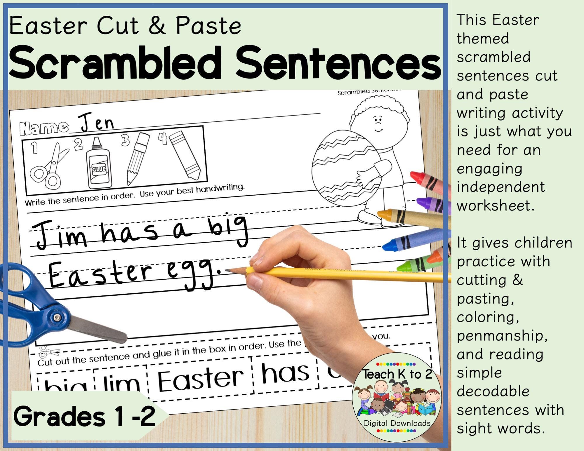 Easter Scrambled Sentences Cut and Paste Writing Activity for First ...