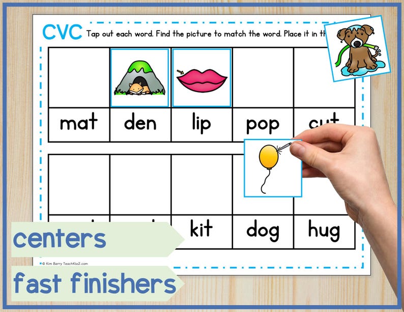 CVC Decoding and Picture Matching Word Mats for Grades K-1 Literacy ...
