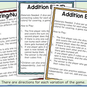 BUMP Math Games for Number ID and Addition to 12 or 18 Differentiated ...
