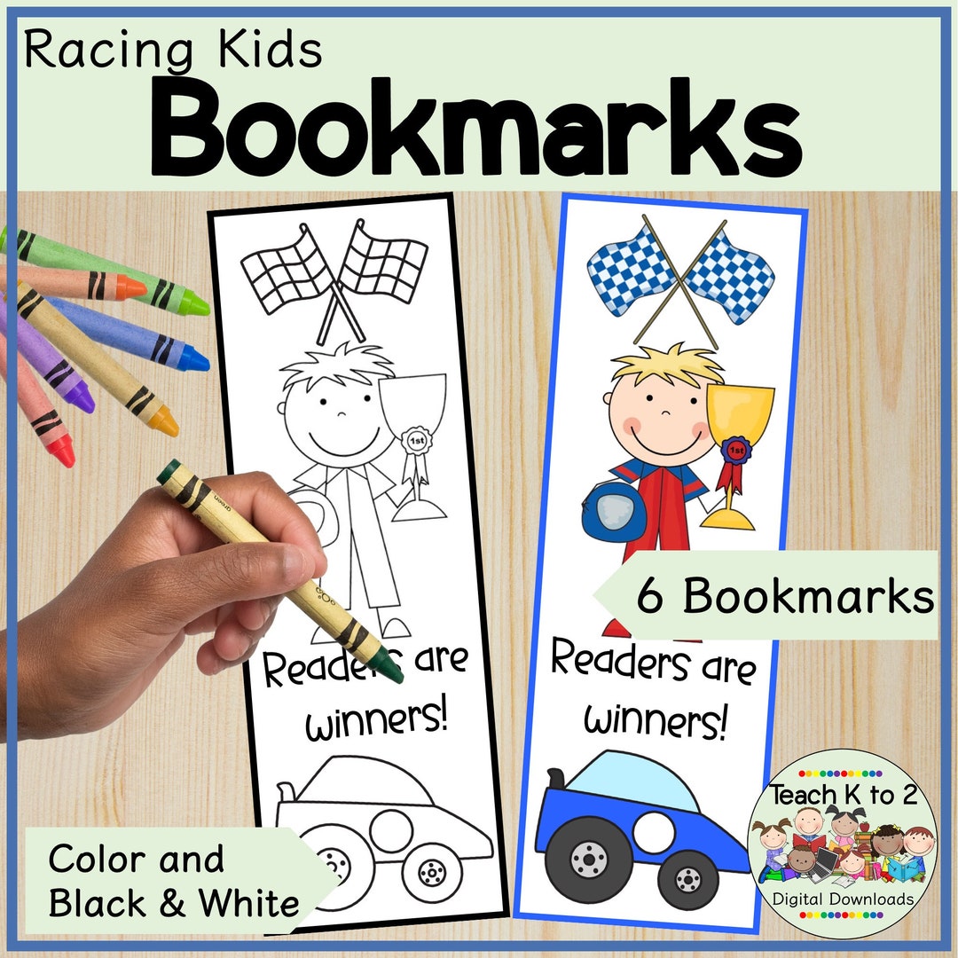 Racing Kids Bookmarks for Grades K-2 Students/bookmarks for Kids ...