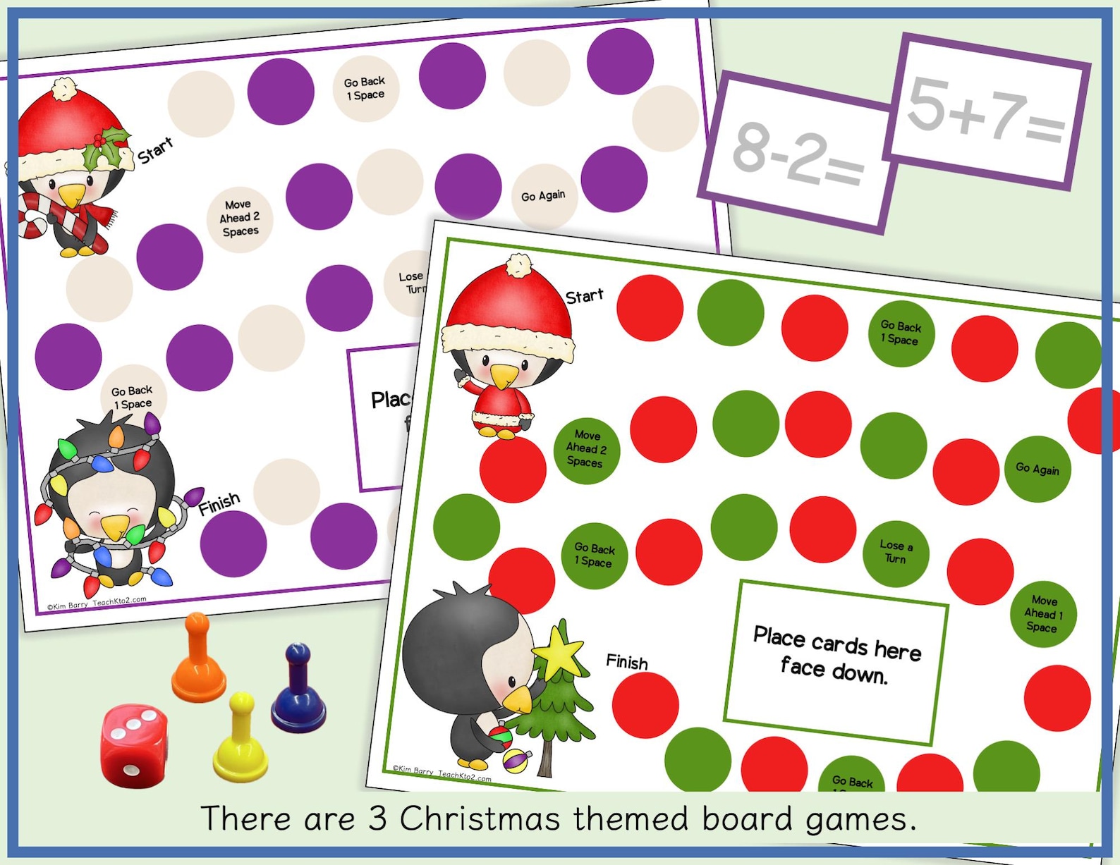 Differentiated Addition and Subtraction Christmas Board Games for First ...