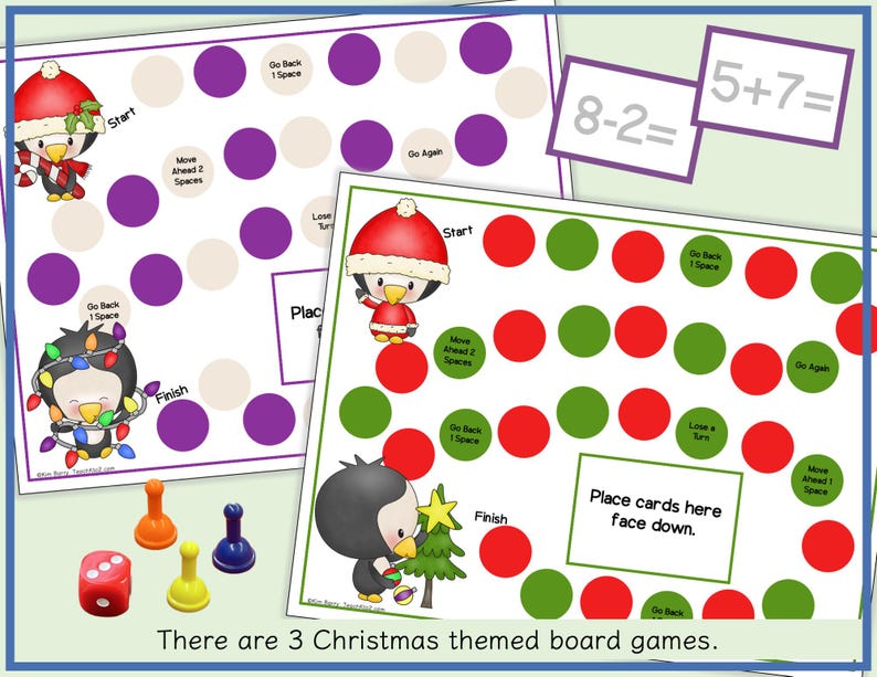 Differentiated Addition and Subtraction Christmas Board Games for First ...