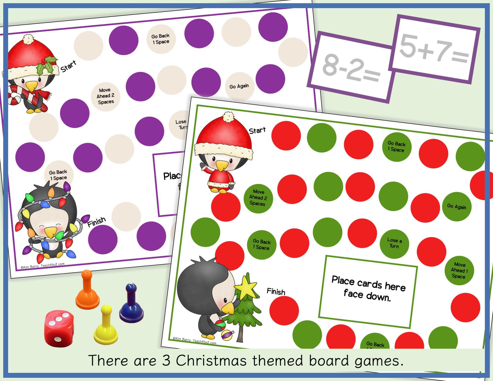 Differentiated Addition and Subtraction Christmas Board Games for First ...